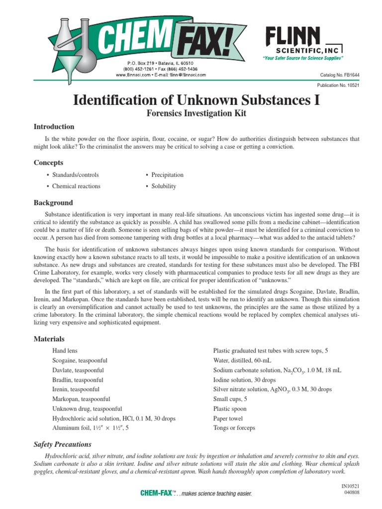 Identification of Unknown Substances I | PDF | Chemical Substances ...