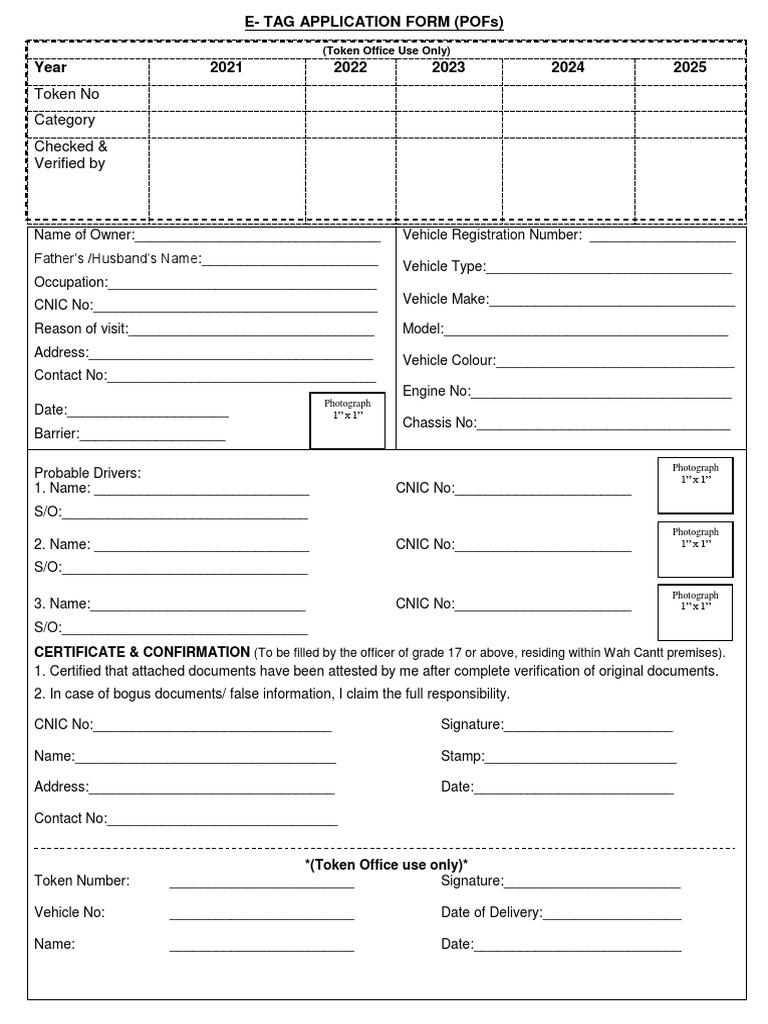 ETag Form | PDF | Vehicles | Transport