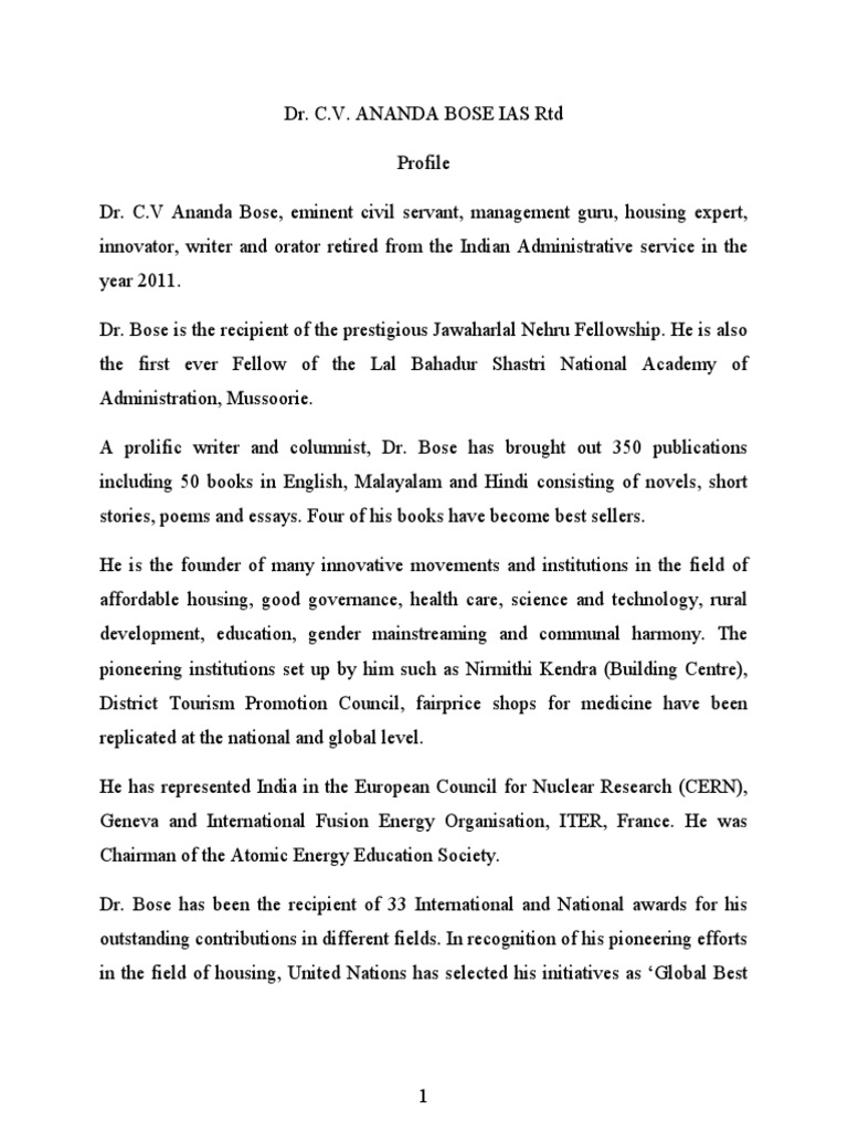 CV Ananda Bose Biodata | PDF