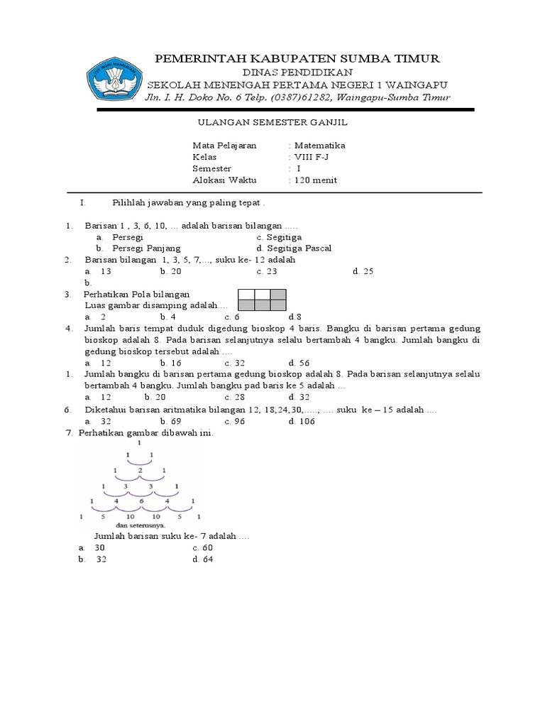 Soal Pas Matematika Kelas Viii F-J | PDF | Metode & Bahan Ajar