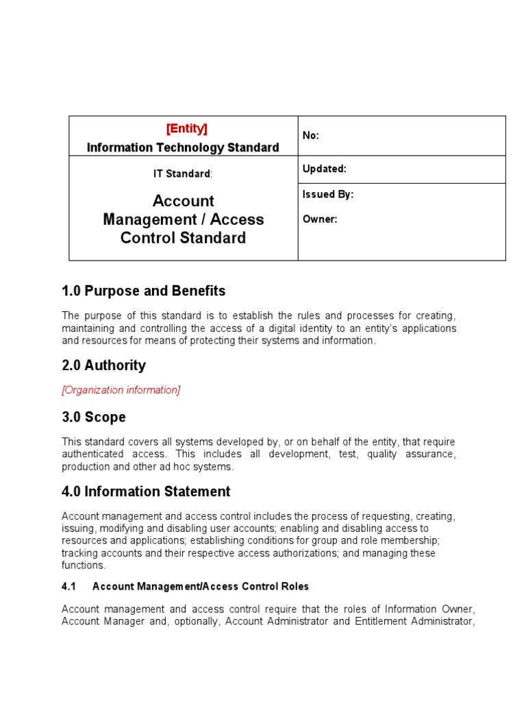 Account Management Access Control Standard | PDF | Access Control ... Account Management Access Control Standard | PDF | Access Control ...