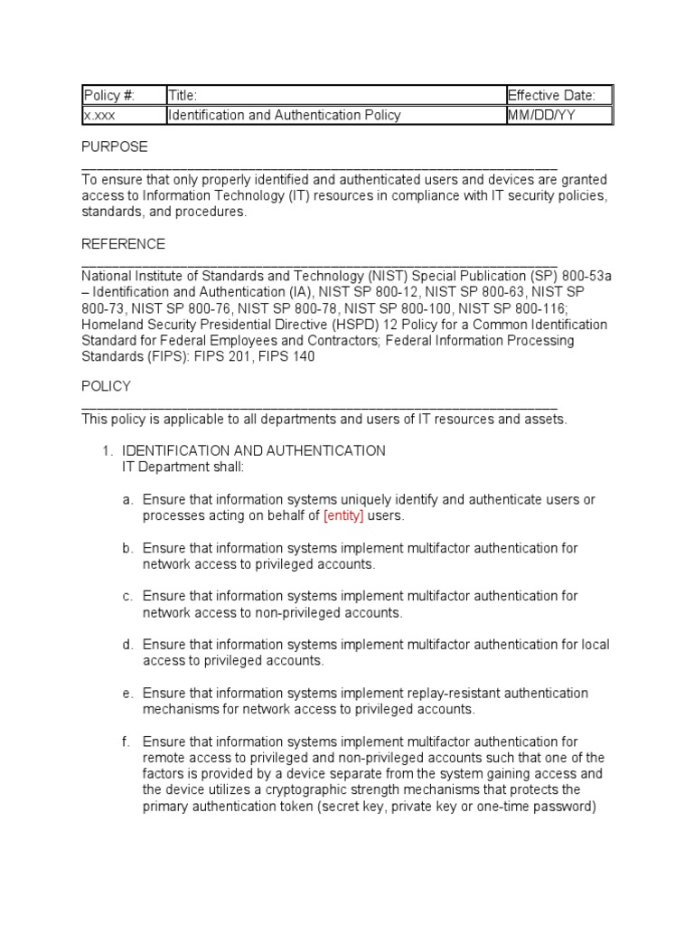 Identification and Authentication Policy | PDF | Authentication | Password