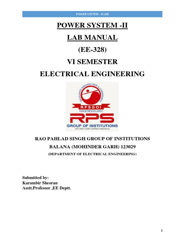 Power System - Ii Lab Manual (EE-328) Vi Semester Electrical Engineering | PDF | Transformer ...