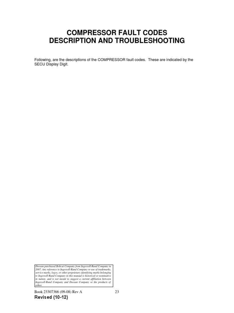 Ingersoll Rand Compressor Fault Codes | PDF | Switch | Equipment
