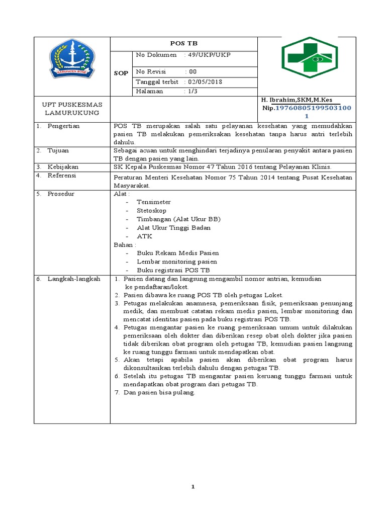 SOP Pelayanan POS TB | PDF