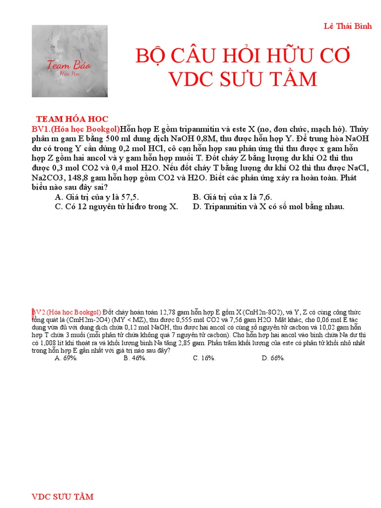 Bộ Câu Hỏi Hữu Cơ Vdc Sưu Tầm | PDF