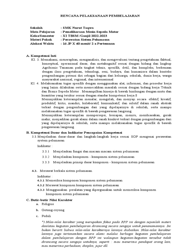 RPP Pert 3 Gieskan (Materi Pelumasan) | PDF | Karier & Perkembangan