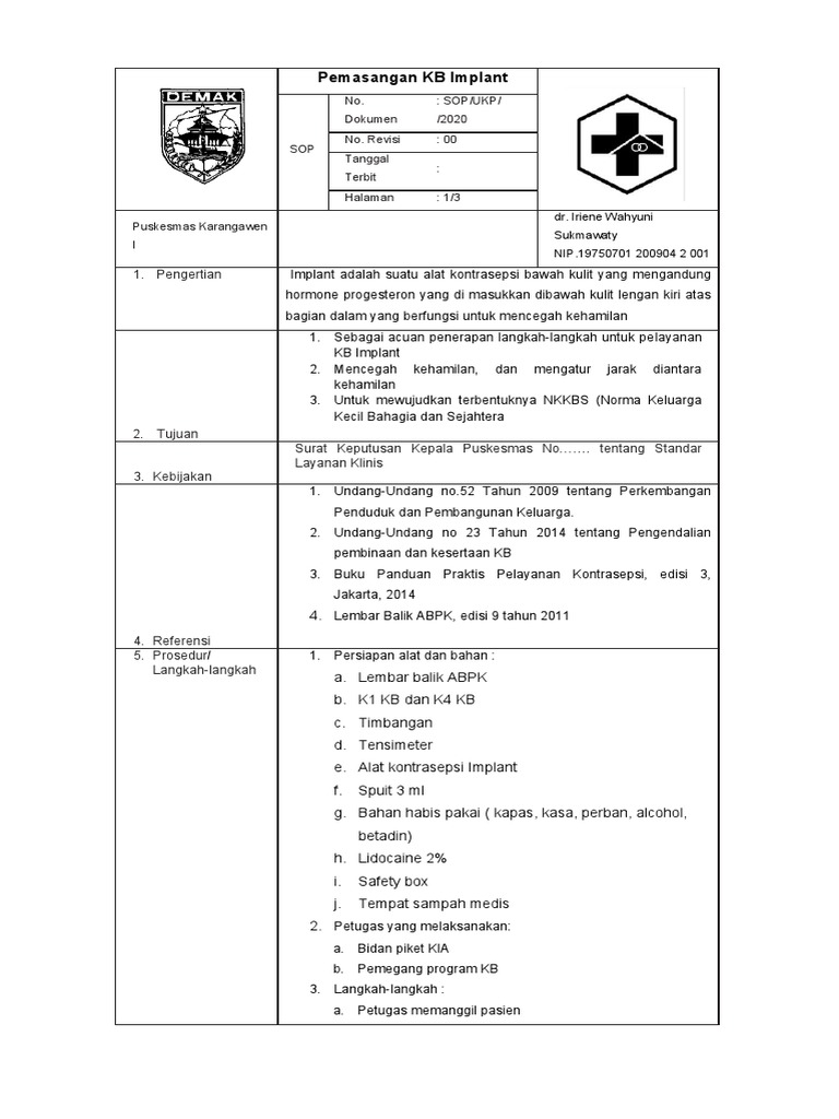 Prosedur Pemasangan KB Implant | PDF