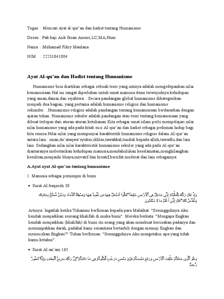 Ayat Dan Hadist Humaniora | PDF