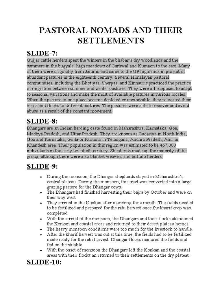 Pastoral Nomads and Their Settlements | PDF | Pastoralism | Agriculture