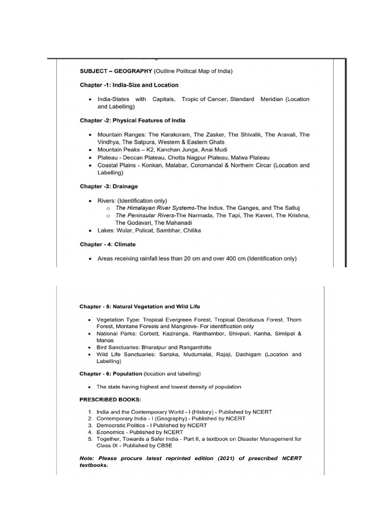 Map List Class 9 All Chapters | PDF