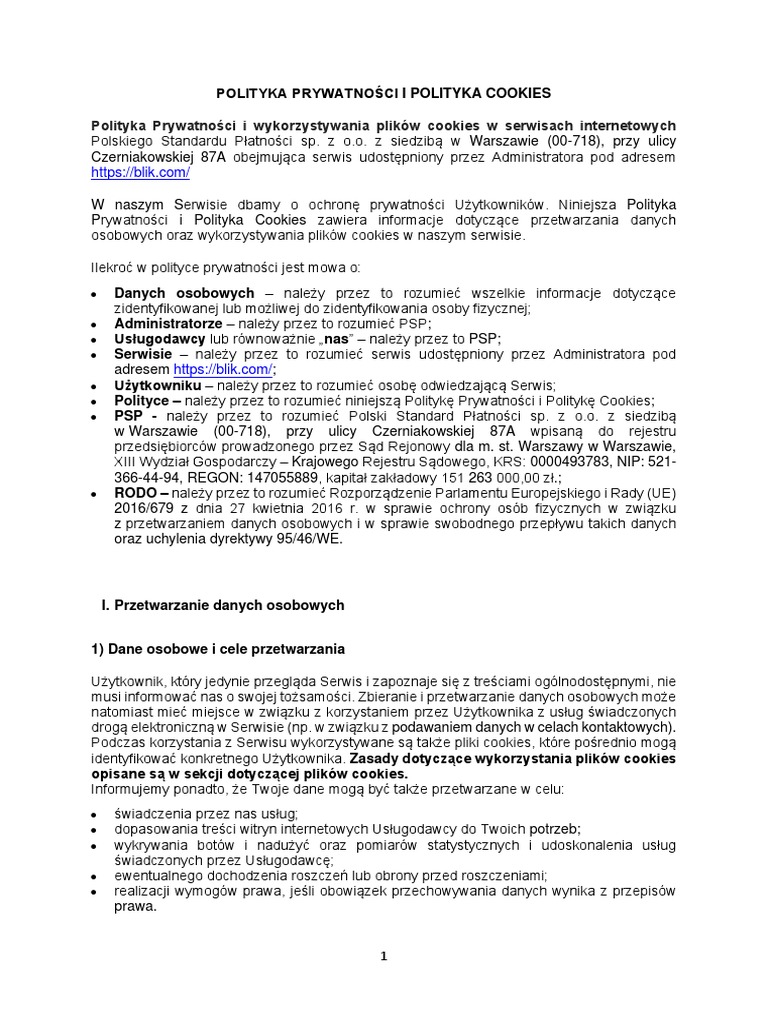 03 POLITYKA PRYWATNOSCI I POLITYKA COOKIES PSP Nowa | PDF 03 POLITYKA PRYWATNOSCI I POLITYKA COOKIES PSP Nowa | PDF