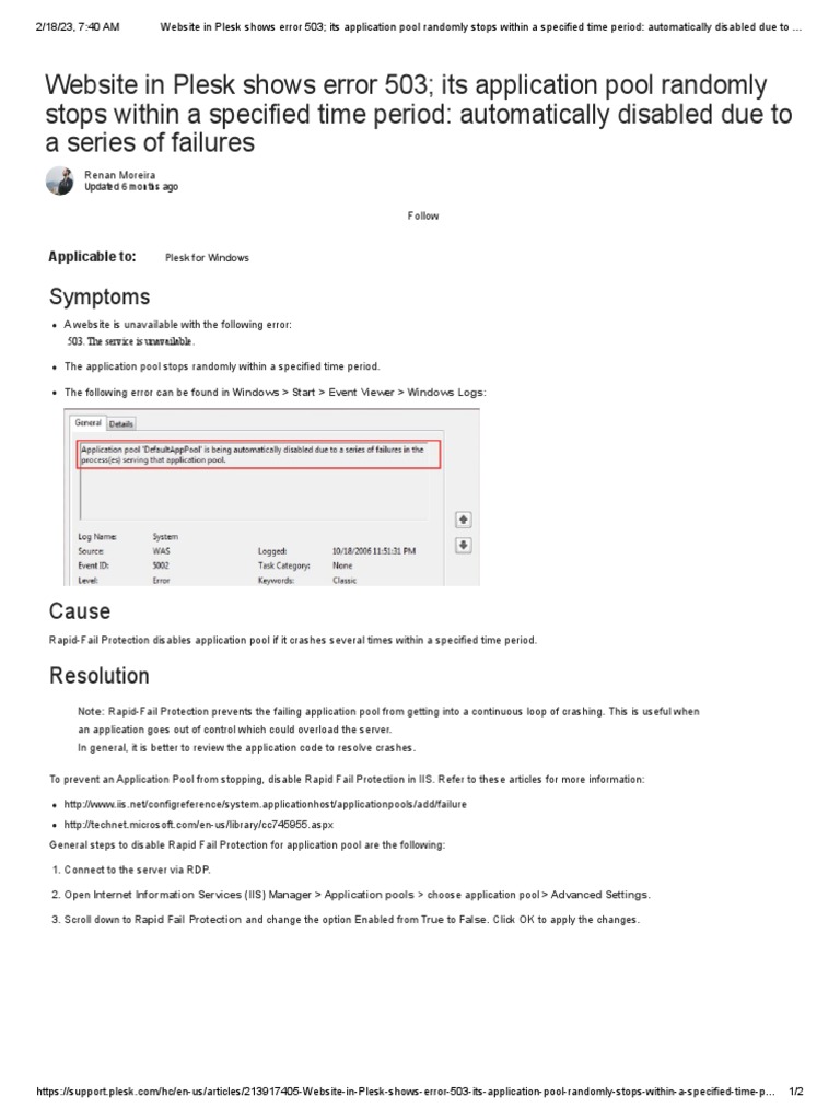 IIS Application Pool 503 Error Fix | PDF | Microsoft Windows | Computer Engineering