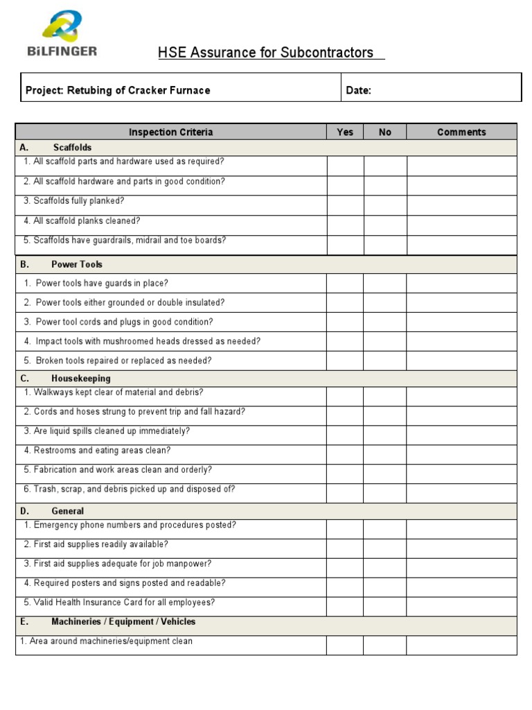 HSE Assurance Checklist | PDF | Personal Protective Equipment ...