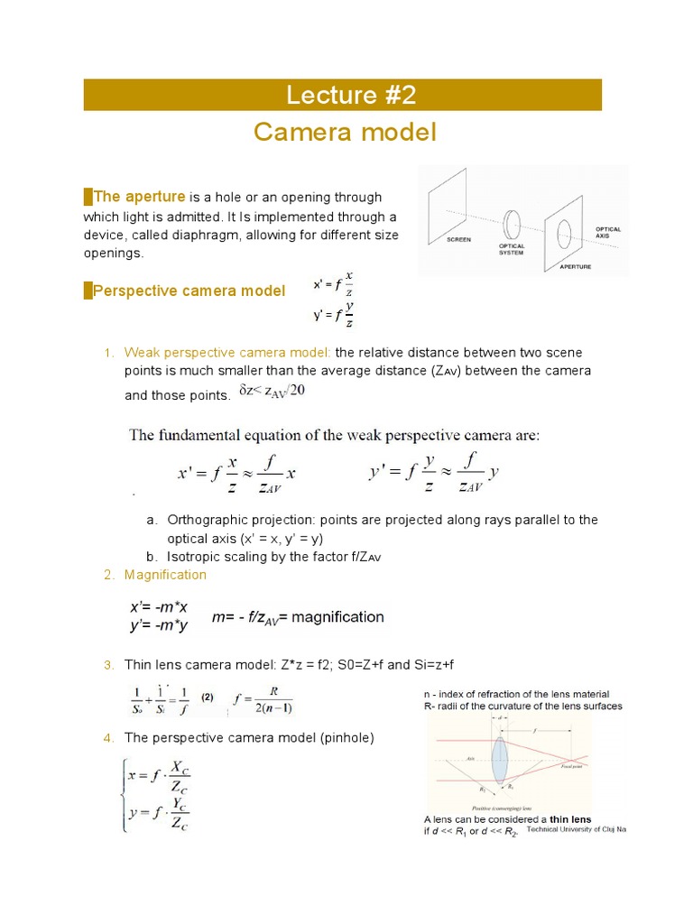Lecture #2: C Camera Model | Download Free PDF | Signal Processing | Imaging