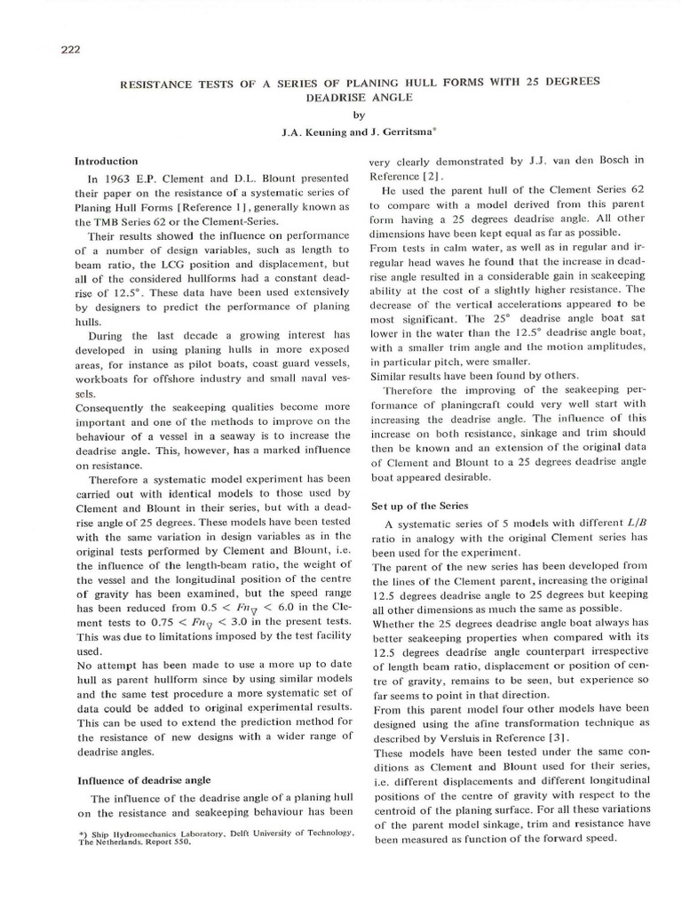 Resistance Tests of A Series of Planing Hull Forms With 25 Degrees ...