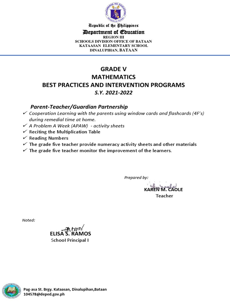 Grade V Mathematics Interventions Sy 2021-2022 | PDF