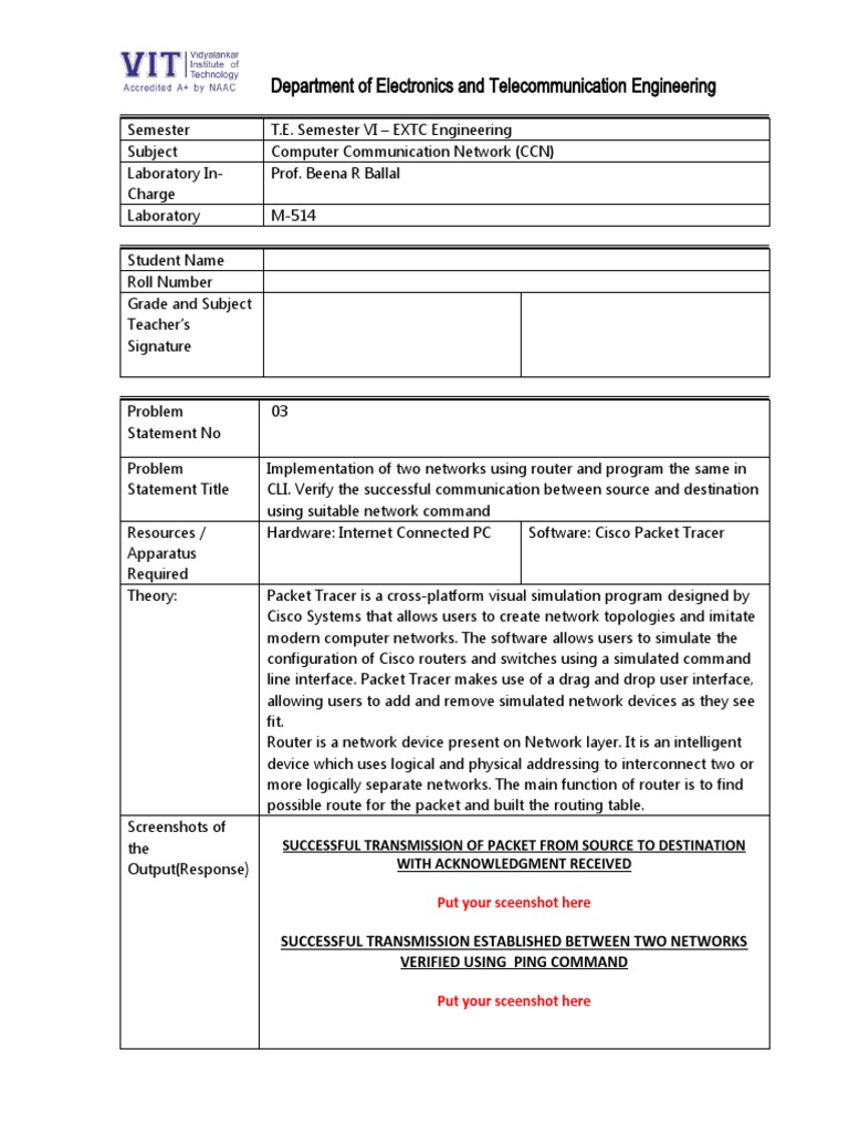Problem Statement 3 Student Blank CCN | PDF | Computer Network | Router (Computing)