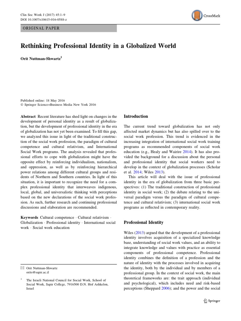 Rethinking Professional Identity in A Globalized World. NUTTMAN SHWARTZ ...