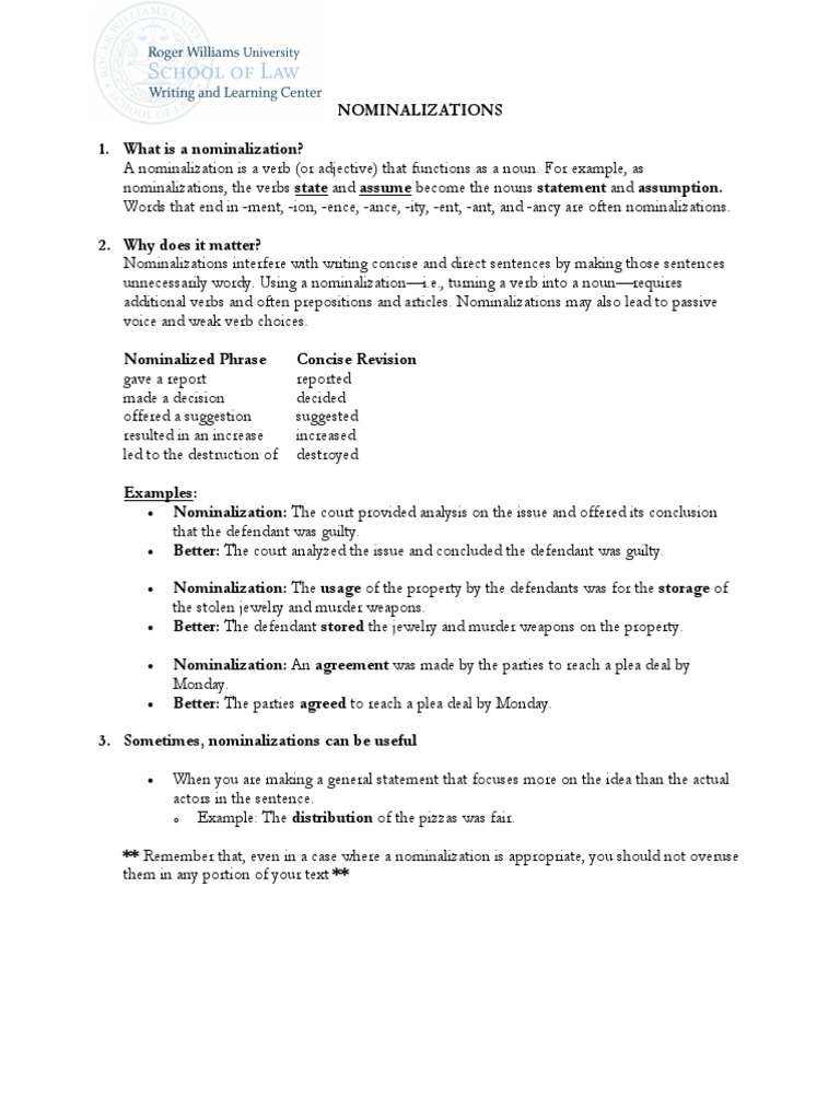 Nominalizations Handout - With Logo | PDF | Language Arts & Discipline ...