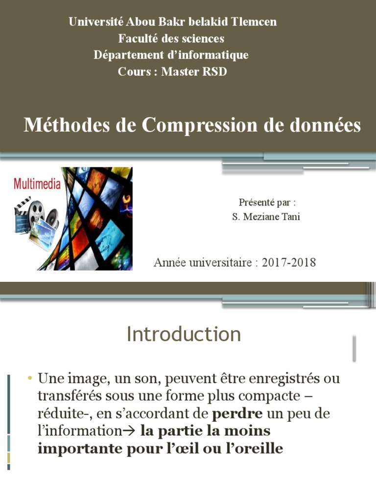 Cours Compresssion | PDF | Compression de données | Traitement de signal multidimensionnel