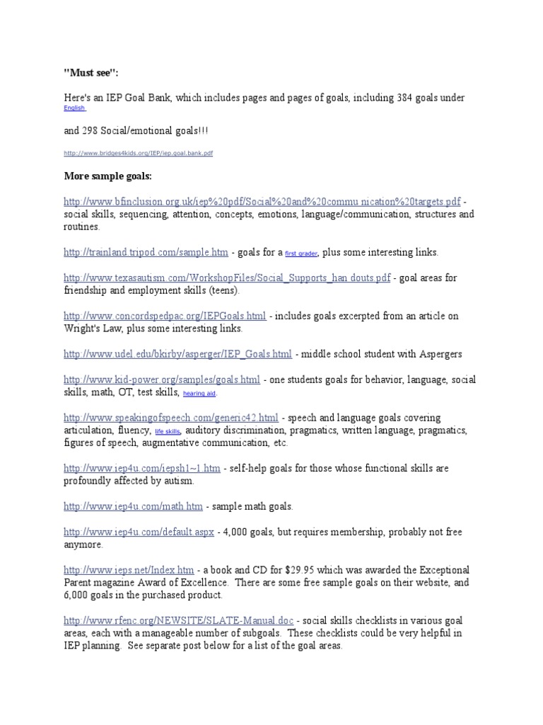 Must-see collection of IEP goal resources and samples | PDF ...