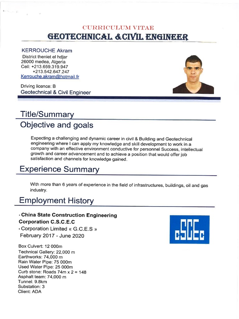 CV - Kerrouche - Akram - Civil Supervisor | PDF