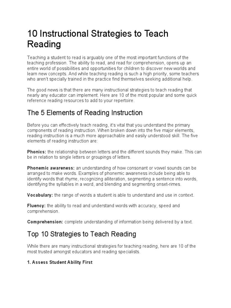 10 Instructional Strategies To Teach Reading | PDF | Reading ...