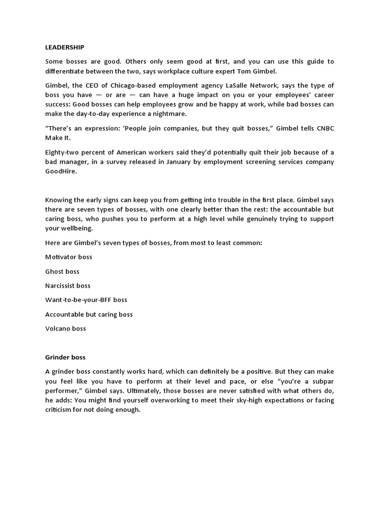 7 Types of Bosses Explained | PDF | Optimism | Social Psychology