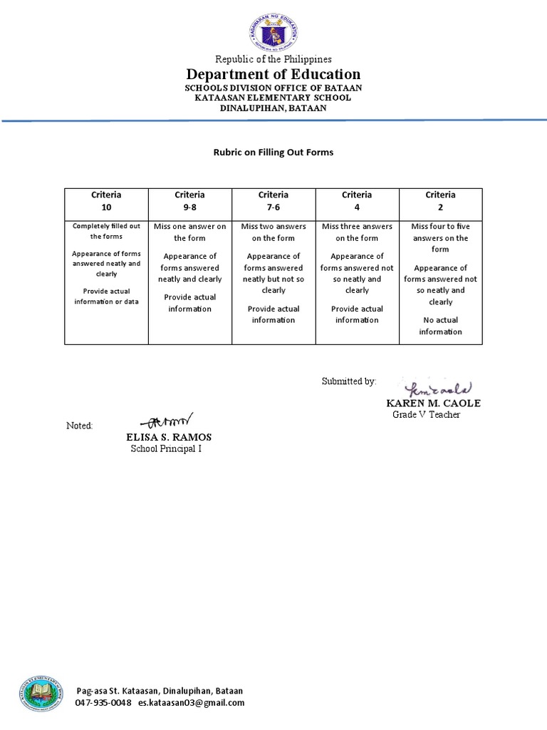 Rubric On Filling Out Forms Eng Ptask 3 | PDF