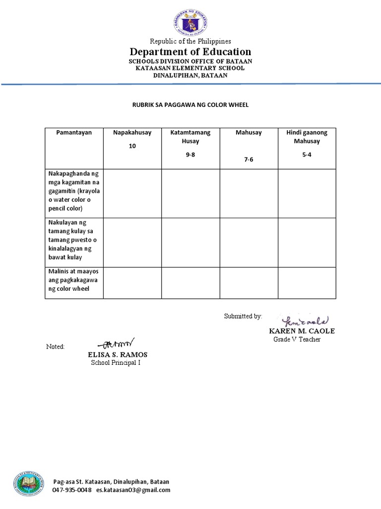 Rubric for Color Wheel Activity | PDF