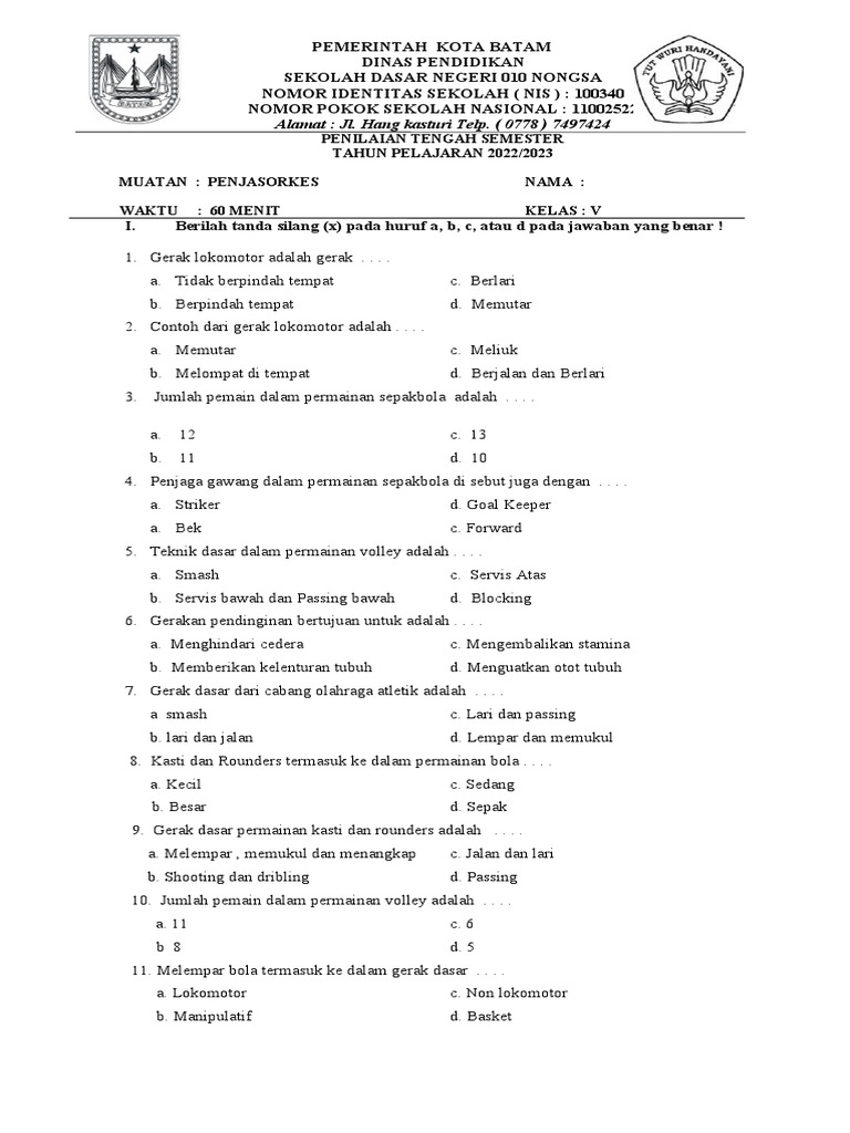 Soal Pjok Bayu | PDF