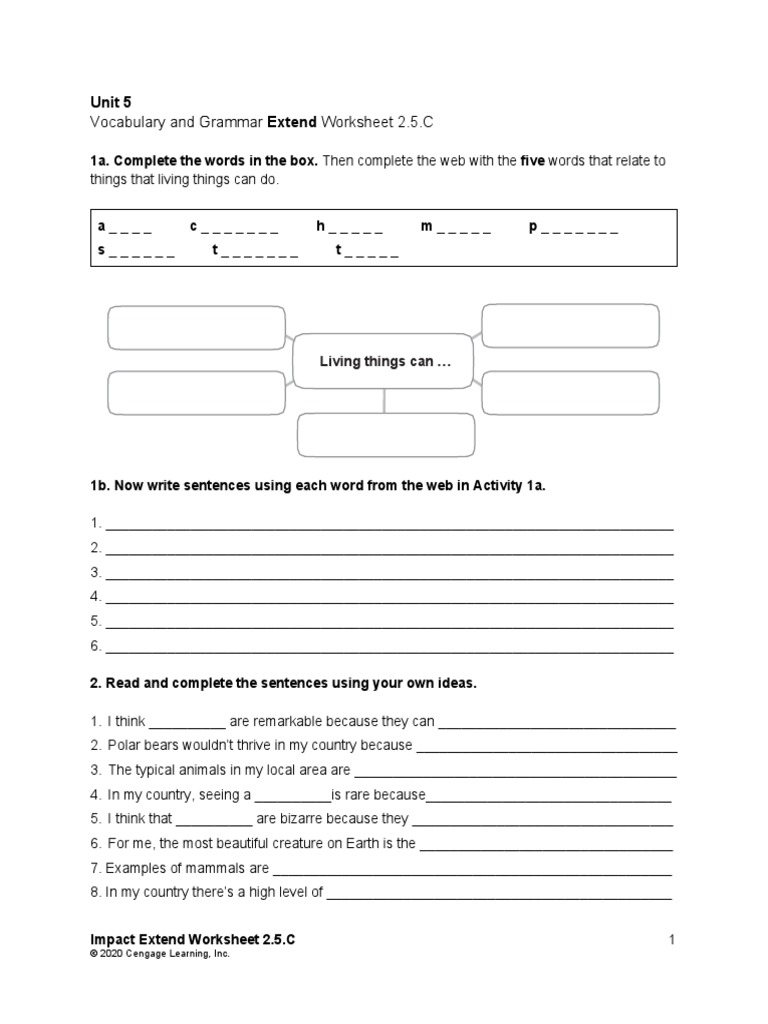 Impact 2 Unit 5 V and G Extend Worksheet 2.5.c | PDF