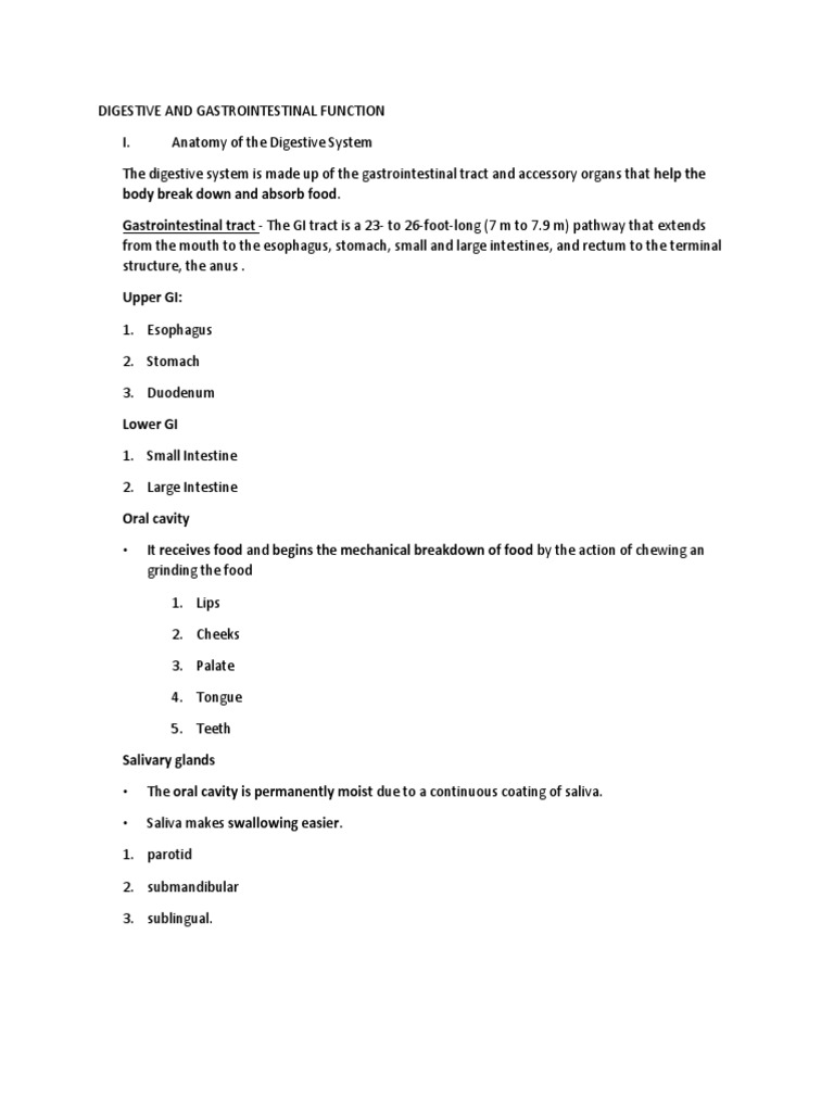 Digestive and Gastrointestinal Function Handouts | PDF | Human ...