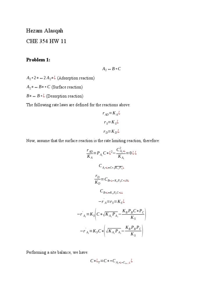 Hezam Alasqah CHE 354 HW 11 | Download Free PDF | Adsorption | Chemical ...