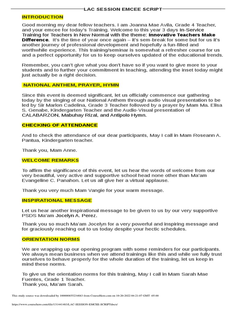 Lac Session Emcee Script | PDF