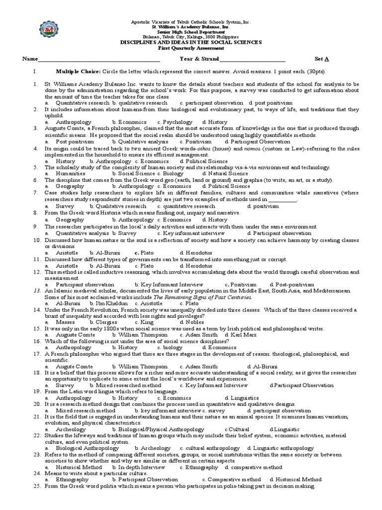 Diss Exam Set A | PDF | Social Sciences | Quantitative Research