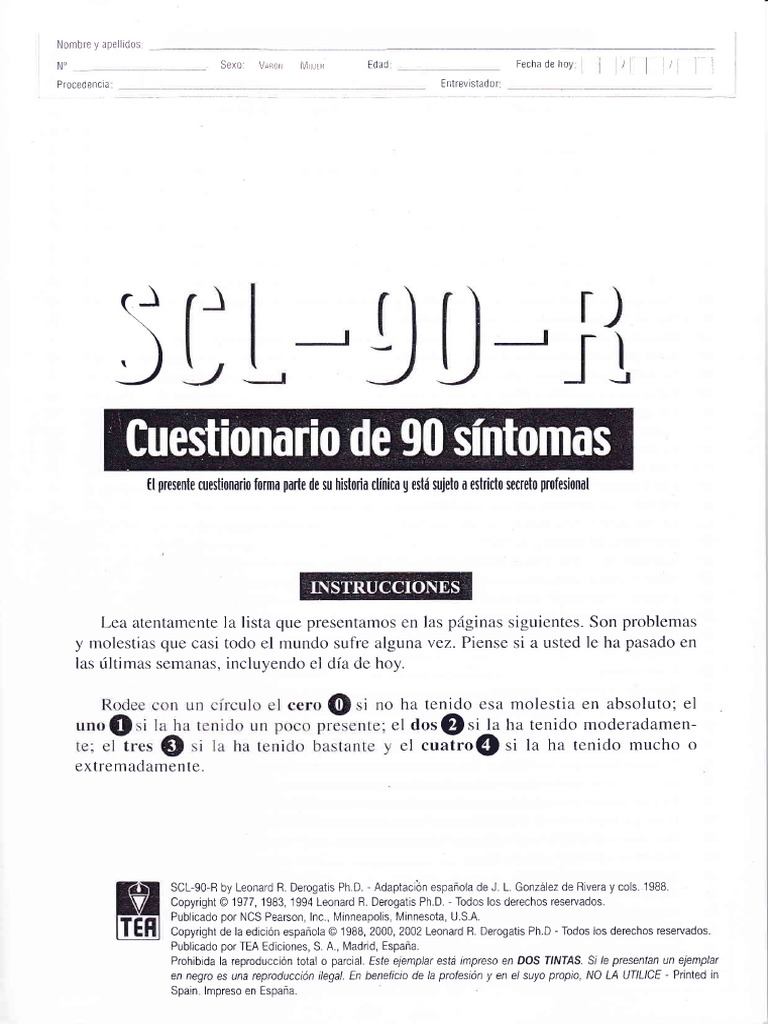 SCL 90 R | PDF | Ansiedad | Sicología