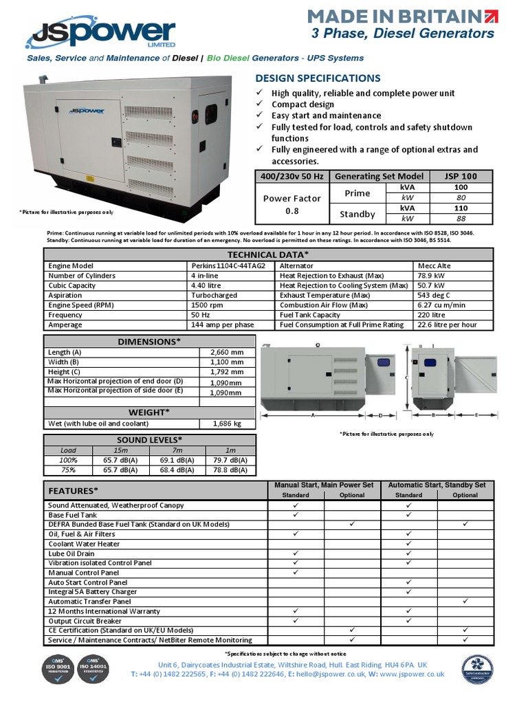 100kva Perkins Generatora | PDF | Diesel Engine | Vehicle Technology