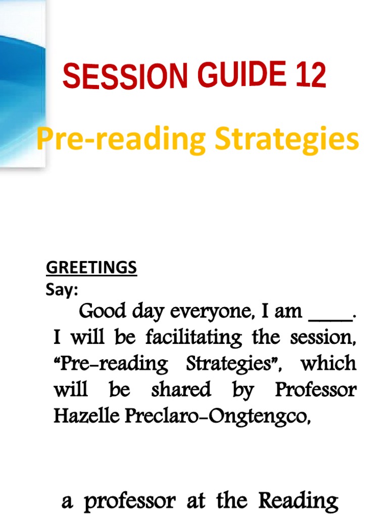 SESSION GUIDE 12 Pre Reading Strategies | PDF | Vocabulary | Learning
