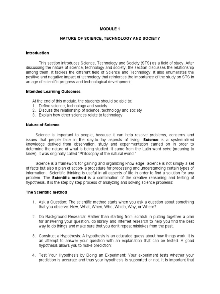 Module 1-2 STS | PDF | Science | Hypothesis