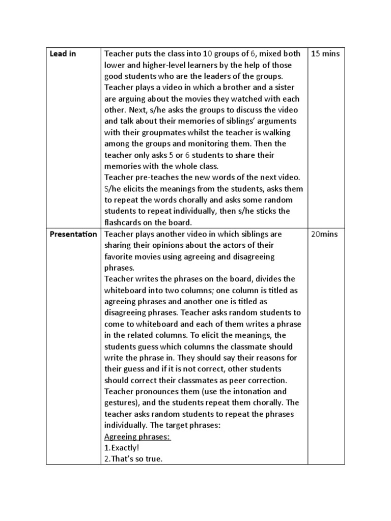 Large Class Lesson Plan | PDF | Communication | Behavior Modification