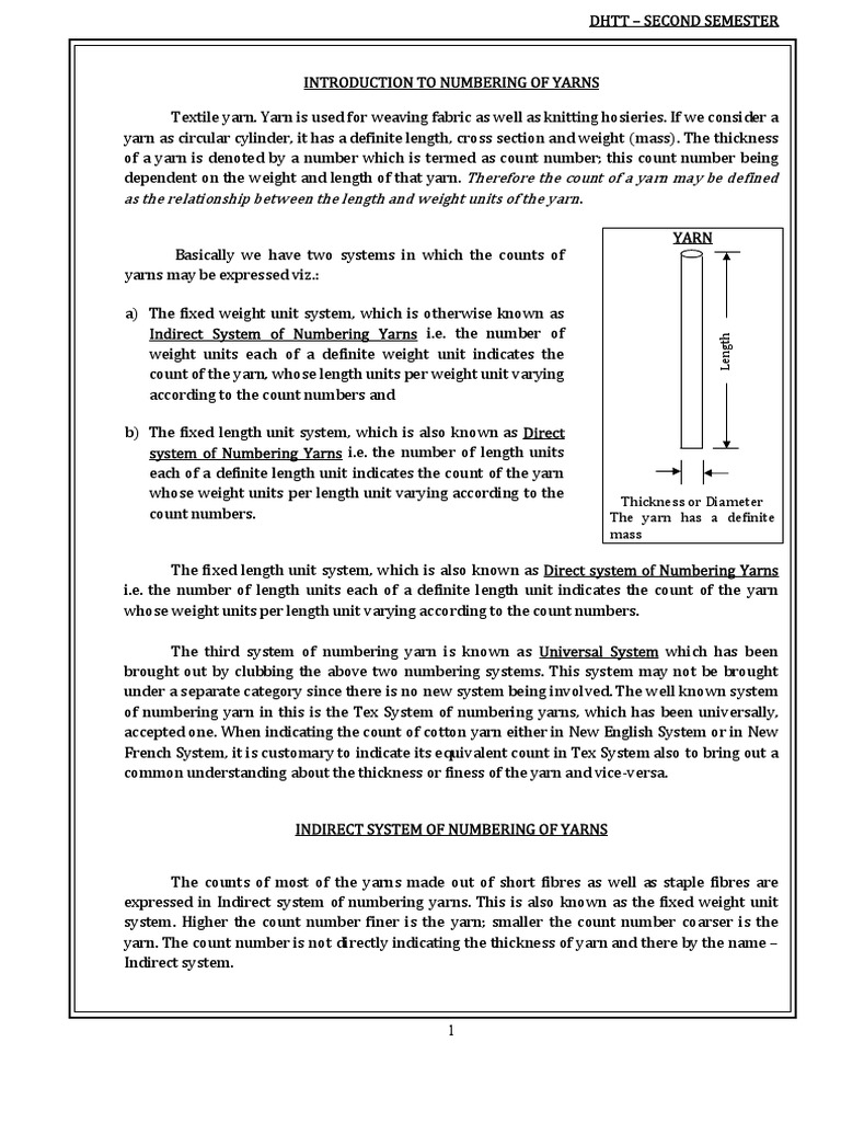 Weaving Calculation DHTT 1st Year | PDF | Worsted | Yarn