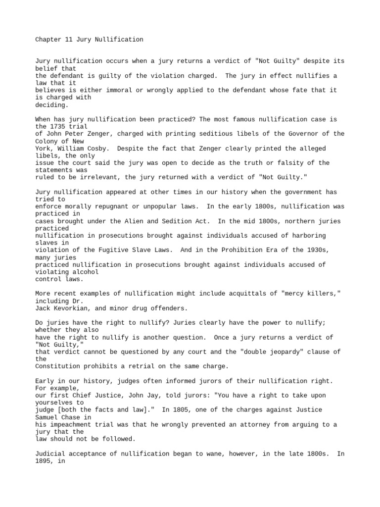 Chapter 11 Jury Nullification | PDF | Nullification (U.S. Constitution ...