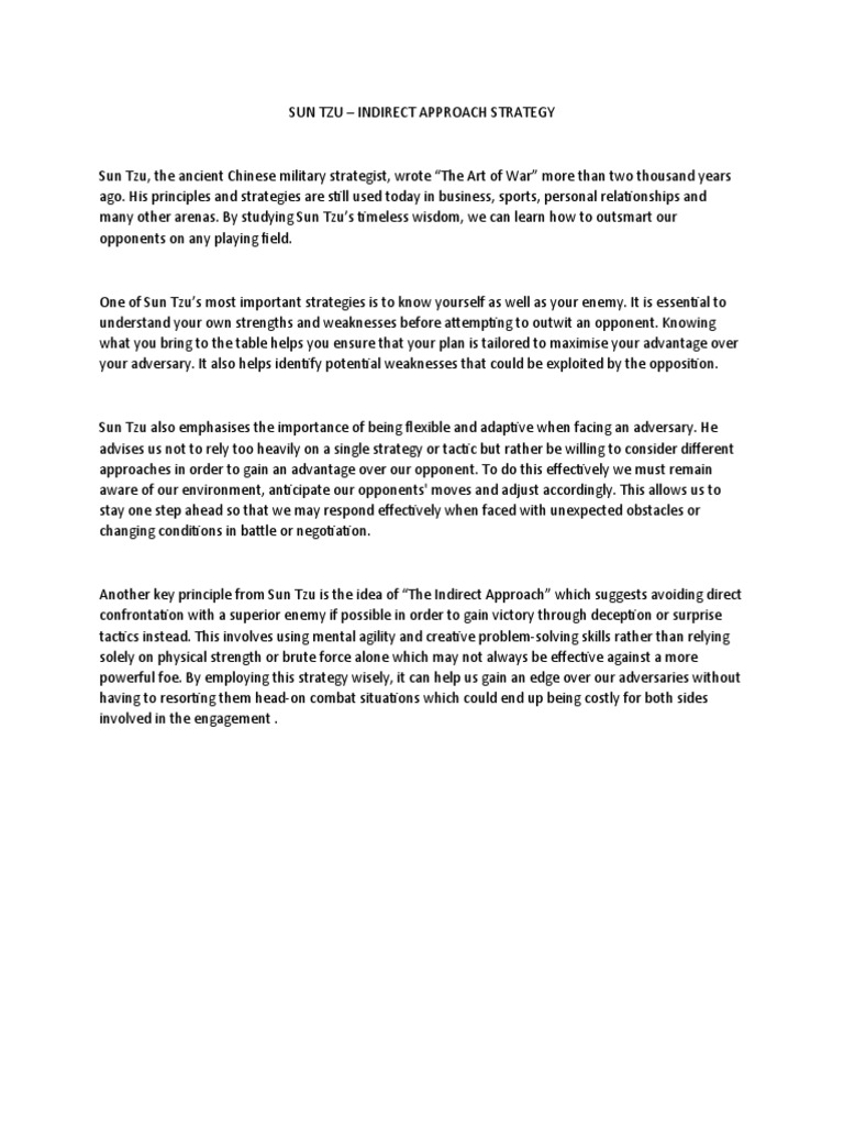 Sun Tzu Indirect Approach Strategy | PDF
