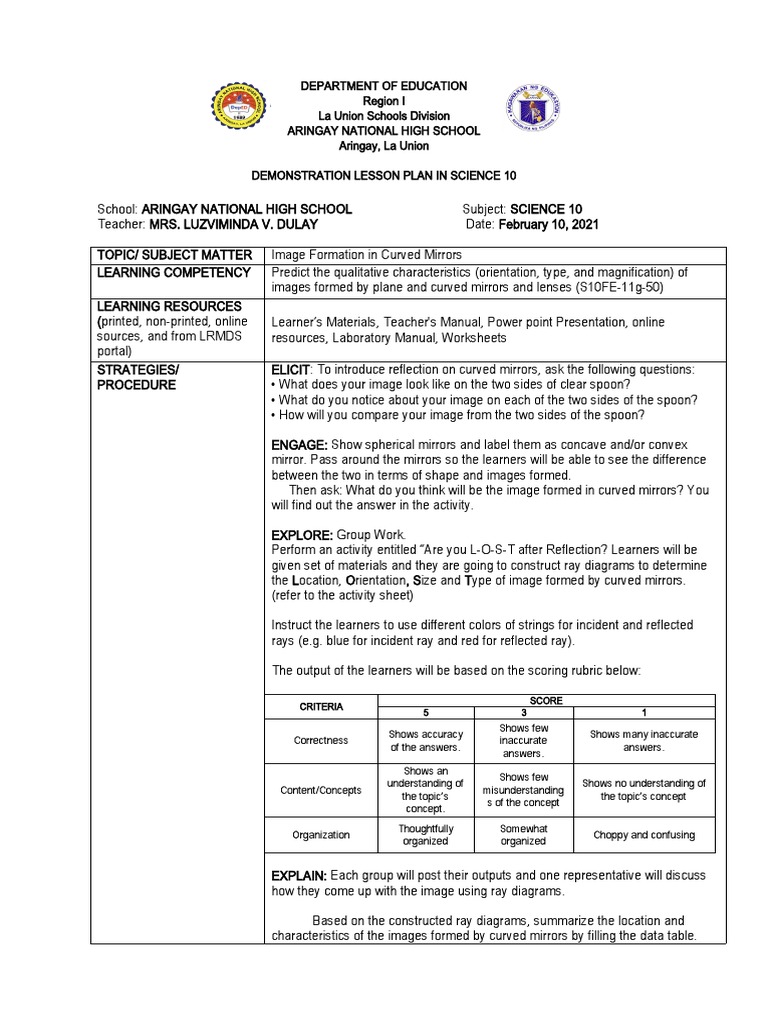 CO 1 Lesson Plan | Download Free PDF | Mirror | Natural Philosophy