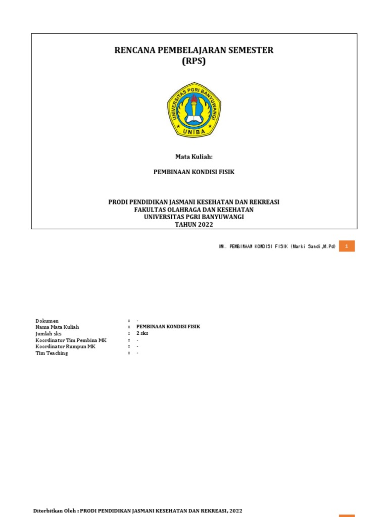 RPS MK. Pembinaan Kondisi Fisik. Marki Sandi | PDF | Karier & Perkembangan