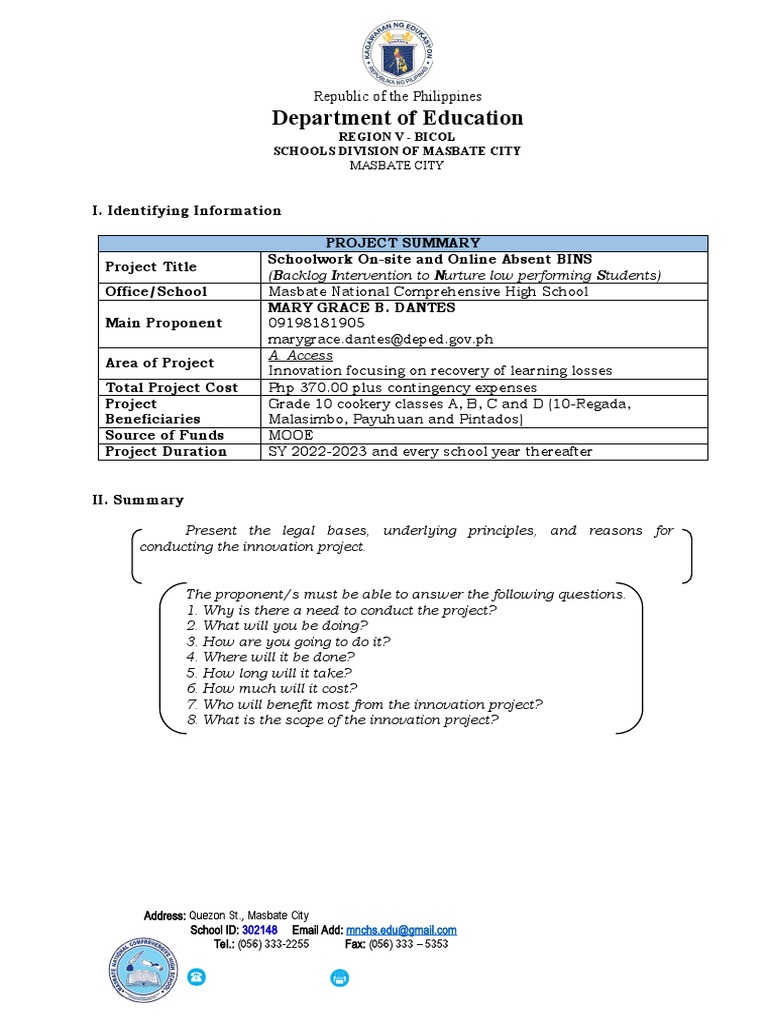TEMPLATE For INNOVATION Project PROPOSAL | PDF