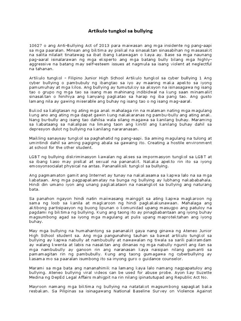 Artikulo Tungkol Sa Bullying | PDF Artikulo Tungkol Sa Bullying | PDF