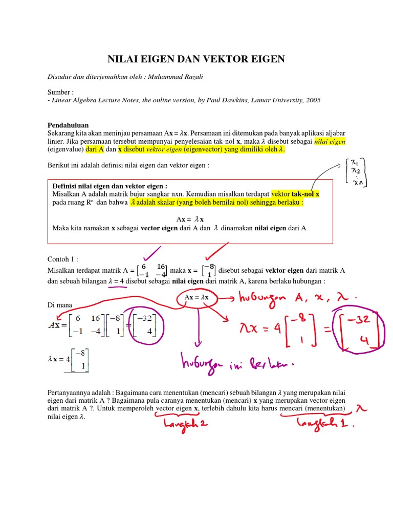Nilai Eigen Dan Vektor Eigen Lecture Jotted Down Pdf